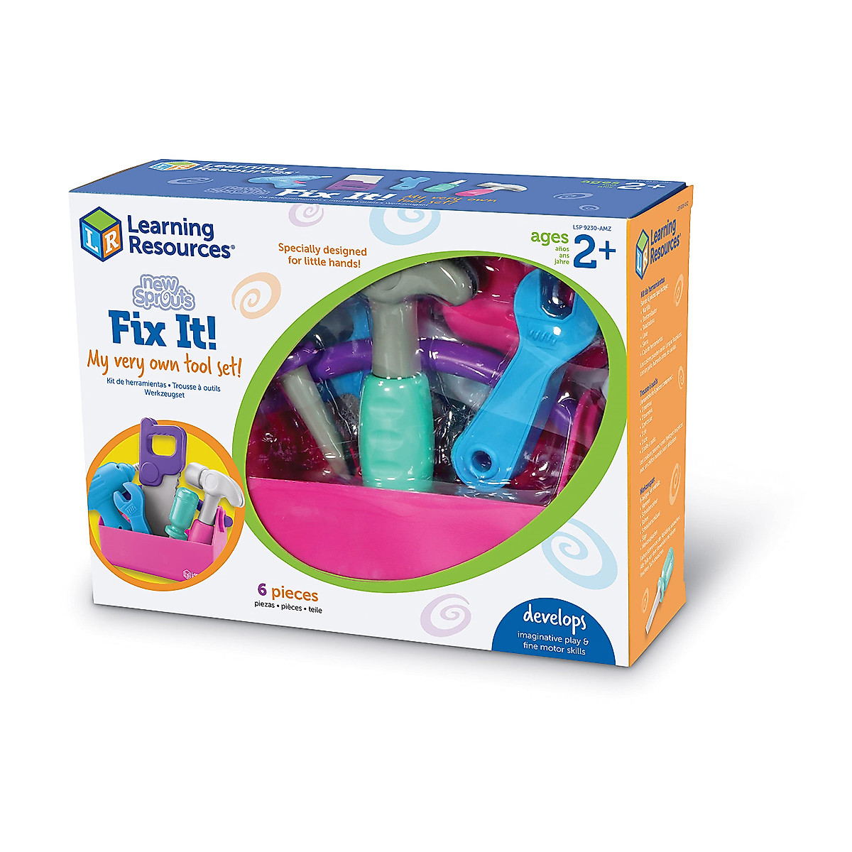 Learning Resources New Sprouts Fix It!, Pink Pretend Play Toy Tool Set for Toddlers, Develops Fine Motor Skills with Imaginative Construction Tools, Gift for Boys and Girls, 6 Pieces, Ages 2+