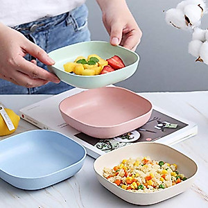 HEMOTON 4pcs Square Salad Bowl Wheat Straw Pasta Bowls Lightweight Food Serving Bowls Party Snack Dish for Soup Dessert Rice (Beige,Pink,Blue,Green)