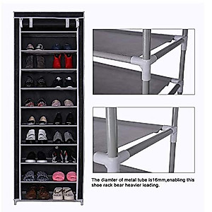 GREEF 10-Tier Large Shoe Rack with Dustproof Non Woven Fabric Cover Closet Shoe Storage Organizer Cabinet Shoe Tower for Entryway Bedroom Dorm Room Closet (Black)