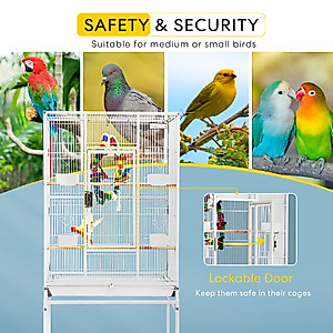 VIVOHOME 54 Inch Wrought Iron Large Bird Flight Cage with Rolling Stand for Parakeets Canaries Cockatiels Lovebirds Conures, White