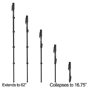 Acuvar 62' Inch Monopod with Integrated Safety Strap and 4 Section Extending Pole for All Digital Cameras, DSLR, Mirrorless, Compact Cameras, Camcorders & Cell Phones