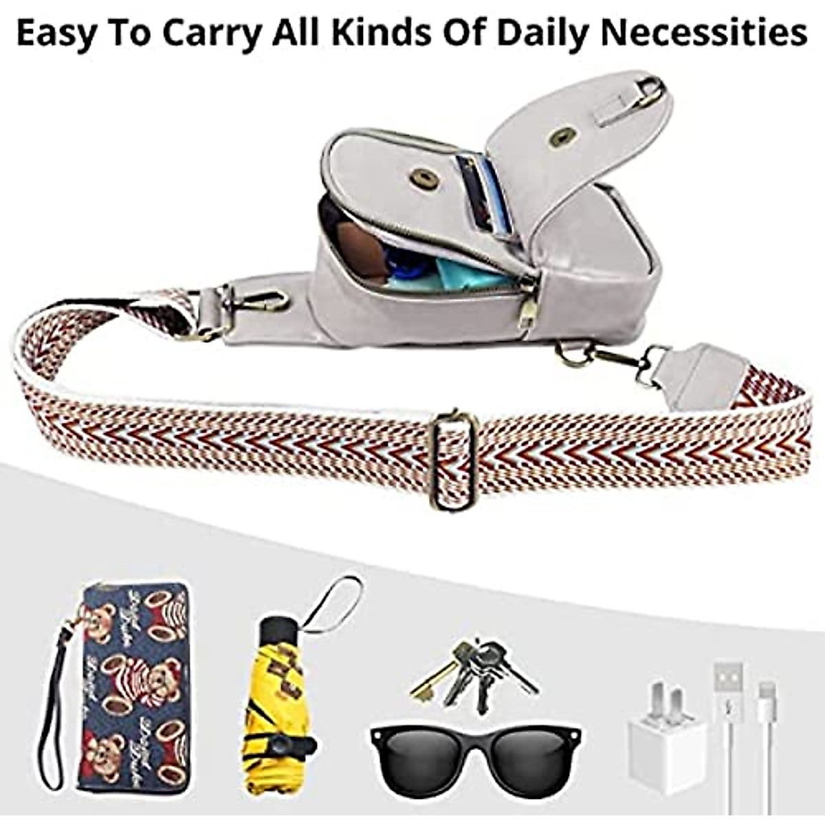 HDHTB Sling Bags Chest Bag for Women Small Crossbody Daypack, PU Leather Guitar Strap Purse, Shoulder Backpack for Traveling (Grey)