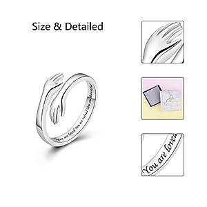 ACJFA Hug Rings for Women Sterling Silver Adjustable Ring for Women Daughter Hand Ring Jewelry for Birthday Gifts Holiday Gift for Women Teens(You are loved You are valued You are beautiful)