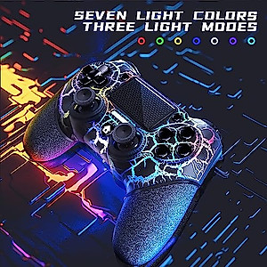 AceGamer OLED Wireless Controller for PS4,Black Crack Custom Design with RGB Light,1000mah Battery, 3.5mm Audio Jack and Turbo Function,Compatible with PS4/Slim/Pro and Windows PC