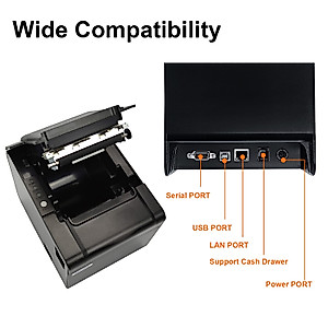 Rongta POS Printer, 80mm USB Thermal Receipt Printer, Restaurant Kitchen Printer with Auto Cutter Support Cash Drawer,USB Serial Ethernet Interface Optional for Windows/Mac/Linux (RP326)