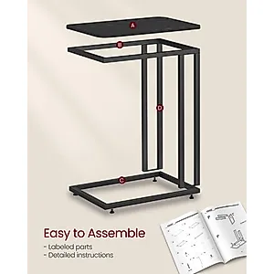 VASAGLE End Table, C Shaped TV Tray with Metal Frame Rolling Casters for Coffee Laptop Mobile Tablet, Industrial Side Table for Living Room Bedroom, 19.7 x 13.8 x 23.6 Inches, Ebony Black, ULNT050B56