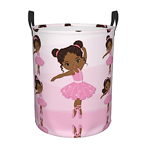 Gbuzozie Cute African American Black Girl Round Laundry Hamper Storage Basket Toys Clothes Organizer Bin For Home Bathroom Bedroom Dorm Nursery, 62l