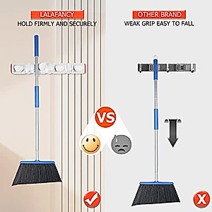 Lalafancy 2 Pack Mop Broom Holder Wall Mount, Broom and Mop Organizer Wall Hanging with Movable Sliding 4 Slots and 3 Hooks, Broom Hanger Storage Rack for Kitchen, Laundry Room
