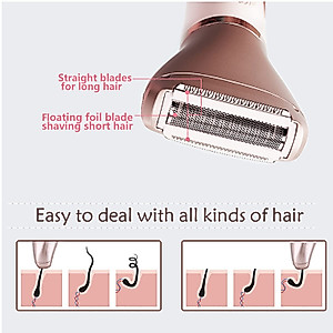 Electric Razors for Women, Painless 2-in-1 Shaver for Women Hair Remover for Face,Bikini Trimmer,Easy to Carry Cordless, Rechargeable Wet and Dry Women Razor，Head Can be Replaced(Rose Gold)