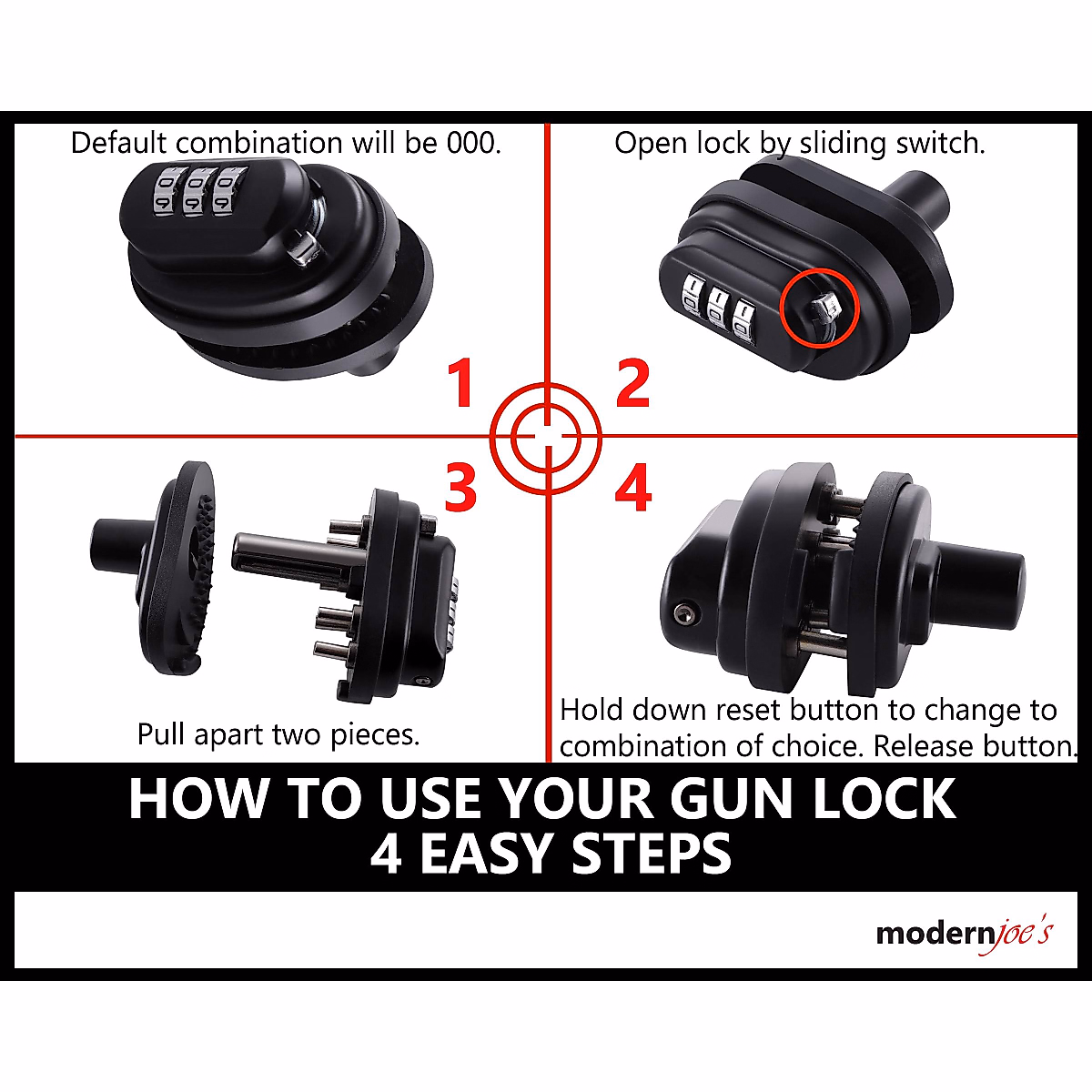 MODERNJOE'S Trigger Lock 3 Digit Combination Gun Lock (3 Pack). Lock Fits Pistols, Hand Gun, Rifles, Bb and Shotguns.