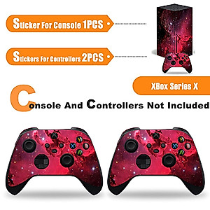 Vinyl Skin for Xbox Series X Console and Controllers, Sticker Decal Protect Xbox Series X Devices - Red Nebula & Demon Hand