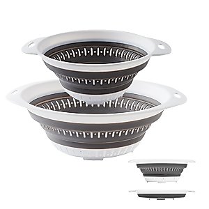 Collapsible Colander and Strainer,Silicone Strainer Colanders & Food Strainers,for Vegetable and Fruit, Kitchen Essentials (2, White, 1.3L+2.5L)