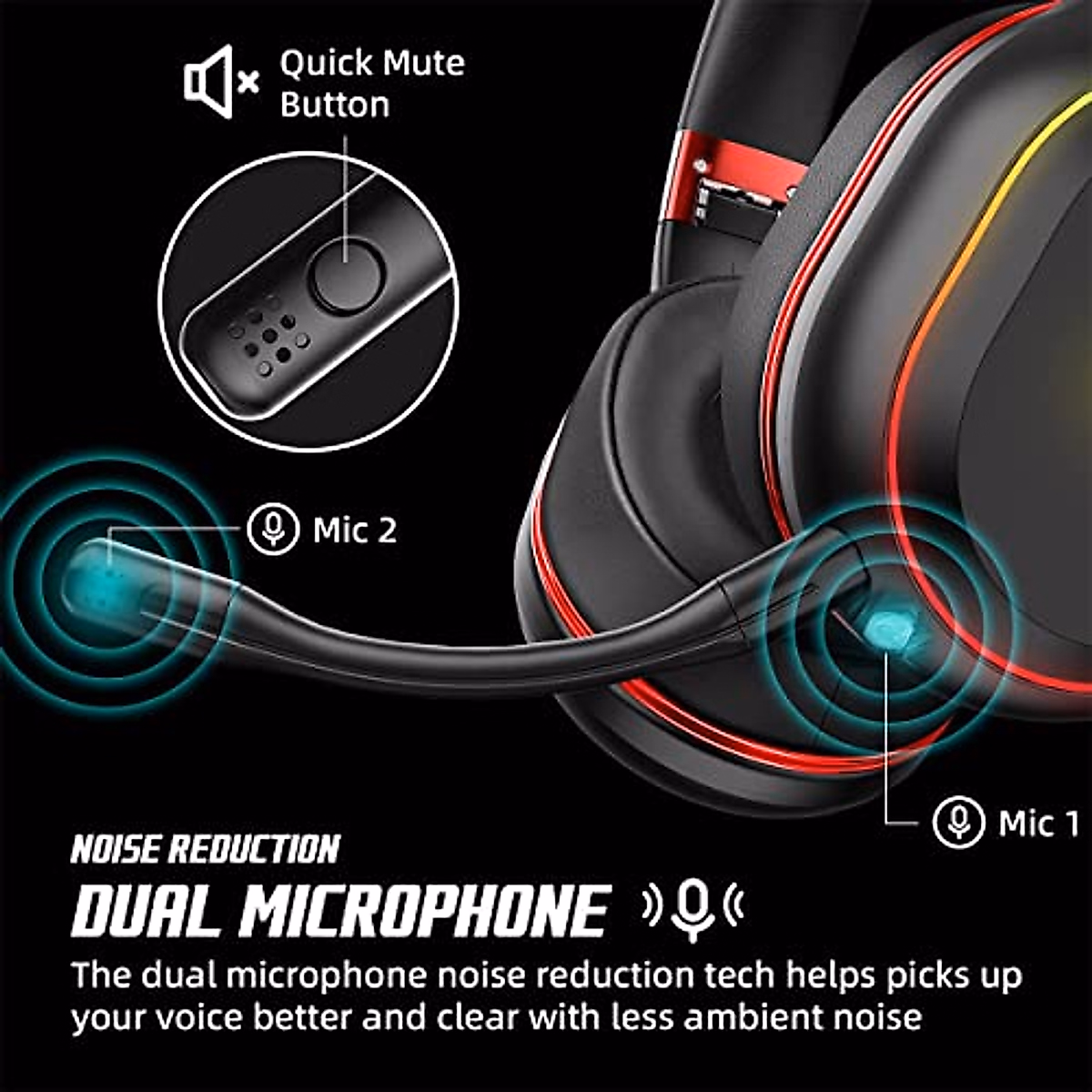 2.4GHz Bluetooth Wireless Gaming Headset for PS4 PS5 PC Nintendo Switch, Wireless Gaming Headset with Detachable Noise Canceling Microphone 30H Playtime PS5 Headset Wireless Headset for Gaming