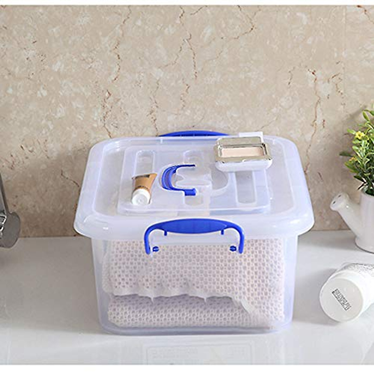Morcte 8 Liter Clear Latching Box, Plastic Storage Bin with Handle, 2-Pack