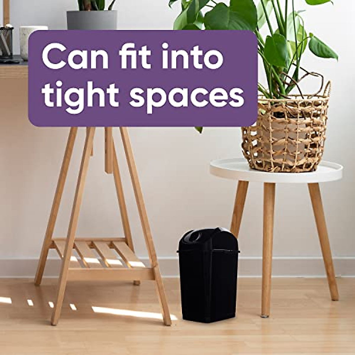 Superio 1.25 Gal Mini Plastic Trash Can with Swing Top Lid Small Waste Bin for Countertop, Desk, Vanity, Bathroom 5 Quart (Black-1 Pack)