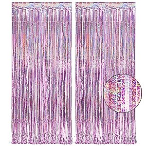 Pink Tinsel Curtain Party Backdrop - GREATRIL Glitter Foil Fringe Curtain Lilac Pink Party Decor Streamers for Birthday Girl Princess Bachelorette Euphoria Theme Party Decorations - 2 Packs