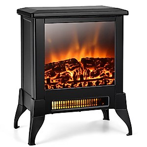 ORALNER Electric Fireplace Heater, 18" Tall Freestanding Fireplace Stove with Realistic 3D Flame Effect, Overheat Protection, Portable Fireplace for Living Room，Bedroom, 1400W, Black