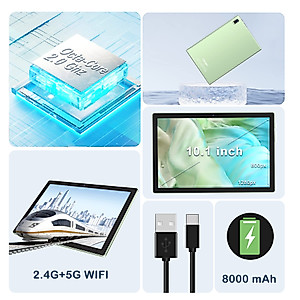 Oangcc Android 13 Tablet 10 Inch 2024 Latest with 12GB(6+6 Expand)+128GB Keyboard Mouse WiFi Bluetooth GPS 512GB Expand Support, Dual Camera Computer Tablets with Case - Green