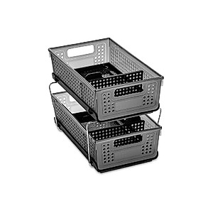 Madesmart 2-Tier Organizer Multi-Purpose Slide-Out Storage with Handles and Dividers for Home and Bath, BPA Free, Pack of 1, Carbon