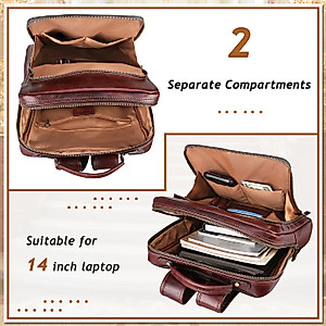 Banuce Vintage Full Grain Italian Leather Backpack for Men Travel Laptop Backpack Work Bag with Luggage Strap Brown