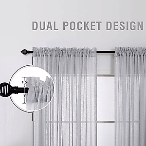 koufall Gray Linen Look Curtains 96 ines Long Set of 2 Rod Pocket Elegant Woven Textured Voile Sheer Drapes for Bedroom Living Room Patio Sliding Door Home Office Backdrop 52x96 in Length Silver Grey