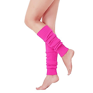 v28 Women Juniors 80s Eighty's Ribbed Leg Warmers for Party Sports(Rose)