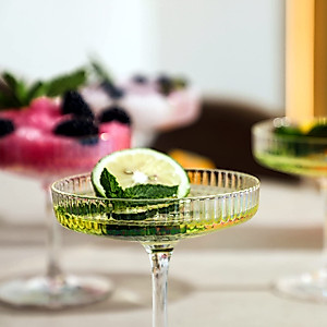 G Iridescent Coupe Glasses 4 Set, Vintage Stem-ware for gimlet Cocktail glasses for Champagne, Martini, Wine Glasses, Long Stem Glassware Classic Cocktail Rainbow Cute Glassware-4 oz