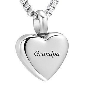 XSMZB Custom Engraved Heart Cremation Jewelry for Ashes Stainless Steel Pendant Locket Keepsake Memorial Urn Necklace (Grandpa)