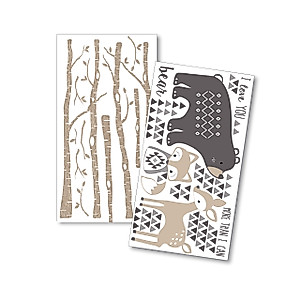 Levtex Baby - Woodland Scene Peel & Stick Large Decals - Grey, Taupe, Charcoal - I Love You More Than I Can Bear