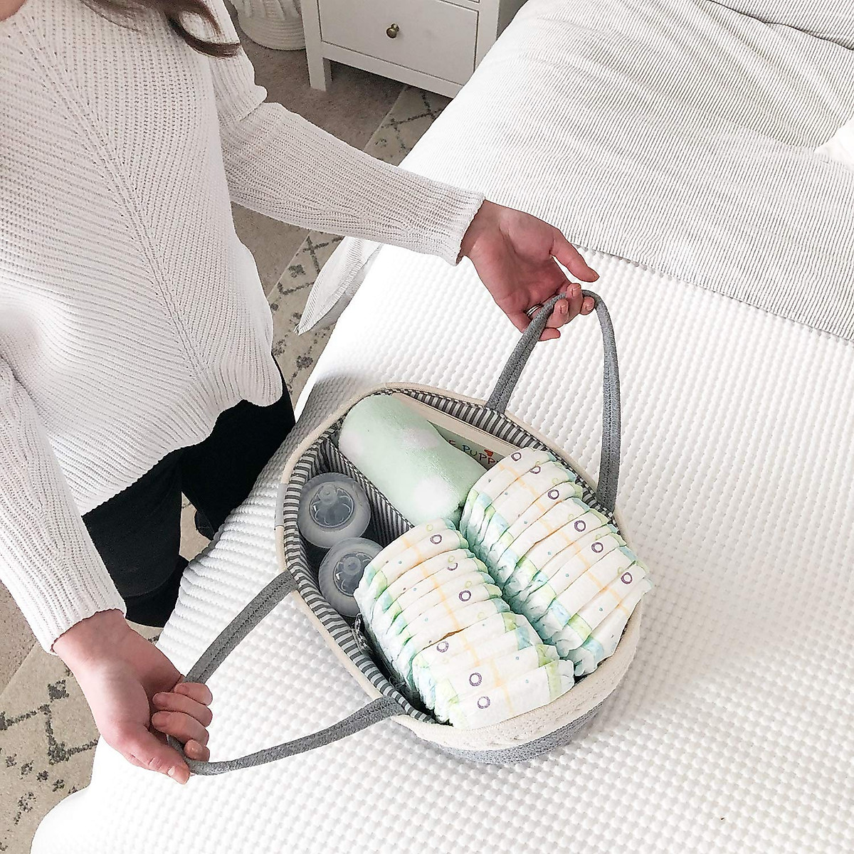 AWEHIRU YuanKanJu Baby Viking Diaper Caddy Organizer - Cotton Rope Storage Basket - Portable Changing Station - Backseat Car Organization for Kids - Boho Nursery Decor Registry Essentials