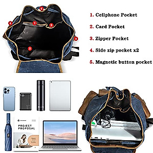 Handadsume Water Resistant Canvas + Leather Large Travel Back-pack Rucksack Knapsack Laptop Bag For Men FB1170 (X-9950-Blue)