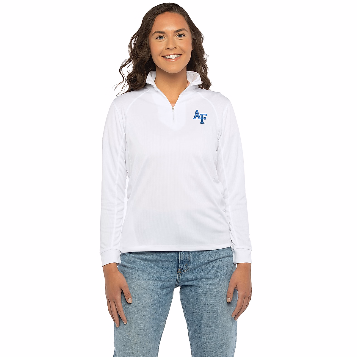 Vantage Apparel Women's Collegiate Micro Mesh Performance White 1/4 Zip Pullover, Air Force Falcons, White, Medium