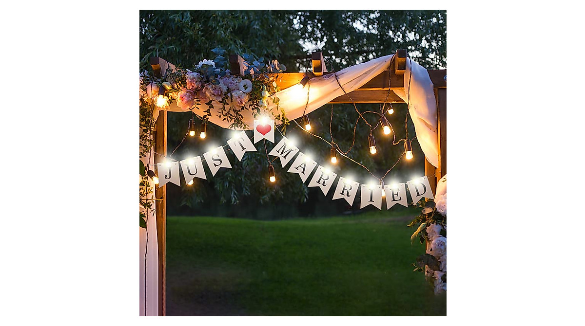 Celebrate Love with Just Married Banner & LED Fairy Lights