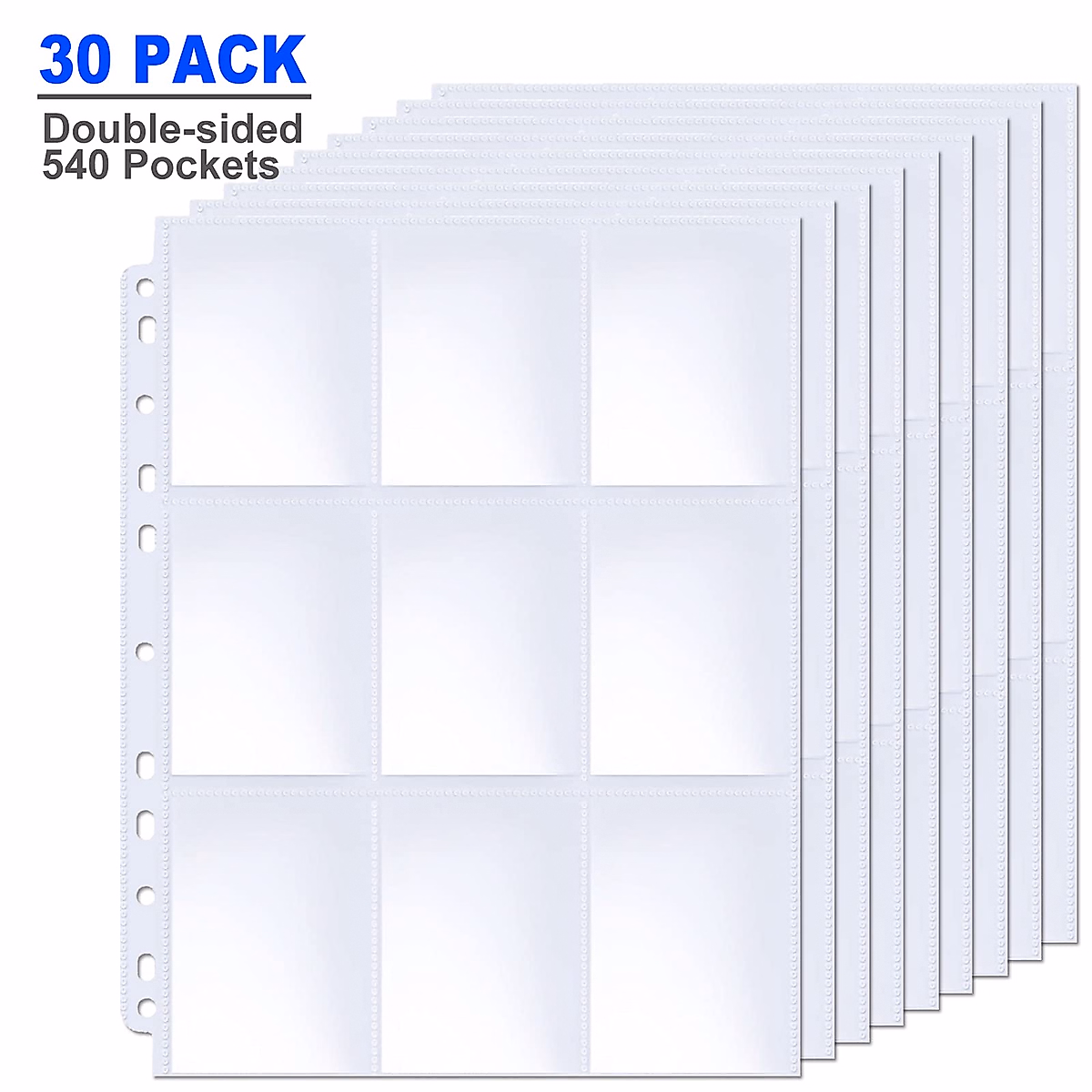Double-Sided 540 Pockets Baseball Card Sleeves - Trading Card Sleeves Pages Fit 3 Ring Binder, 9 Pocket Page Protector for Standard Size Cards, Sport Cards, Game Cards, Business Cards（30 Pack）