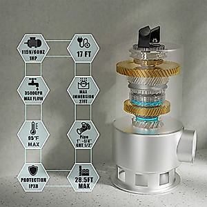 Dextra 1 HP Sump Pump Submersible 3500GPH Water Pump for Pool Draining, 750W Stainless Steel Submersible Utility Pump with Float Switch, 19FT Cord for Hot Tub,Draining Flood,House,Irrigation