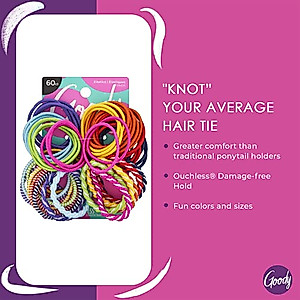 Goody Ouchless Elastic Hair Ties In Brights and Pastels - Perfect for Fine, Curly Hair and Sensitive Scalps - Pain Free Hair Accessories for Men, Women, Girls and Boys, Assorted ,60 Count(Pack of 1)