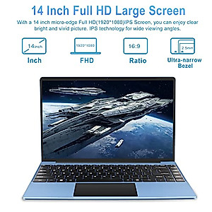 Ruzava Windows 10 Laptop Computers, 14" 6GB RAM 128GB SSD Support 1TB SSD Expansion, 1920x1080 FHD Traditional Laptop for Work Study Entertainment-Blue