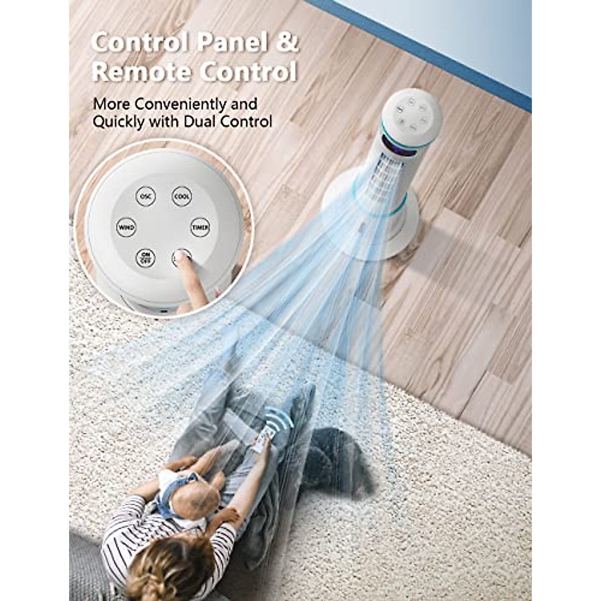 Evaporative Air Cooler - COMFYHOME 3-in-1 Portable Air Conditioner, 4 Modes Cooling Fan, 20Ft Remote & 15H Timer, Quiet Evaporative Cooler, 70° Oscillation,1-Gal Water Tank Room Cooler for Home Office