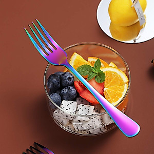 Rainbow Dinner Forks Set of 4, Berglander Stainless Steel Titanium Mutil-Color Plating Fork Set, Colorful Forks And Spoons Silverware, Table Forks Set Sturdy And Dishwasher Safe