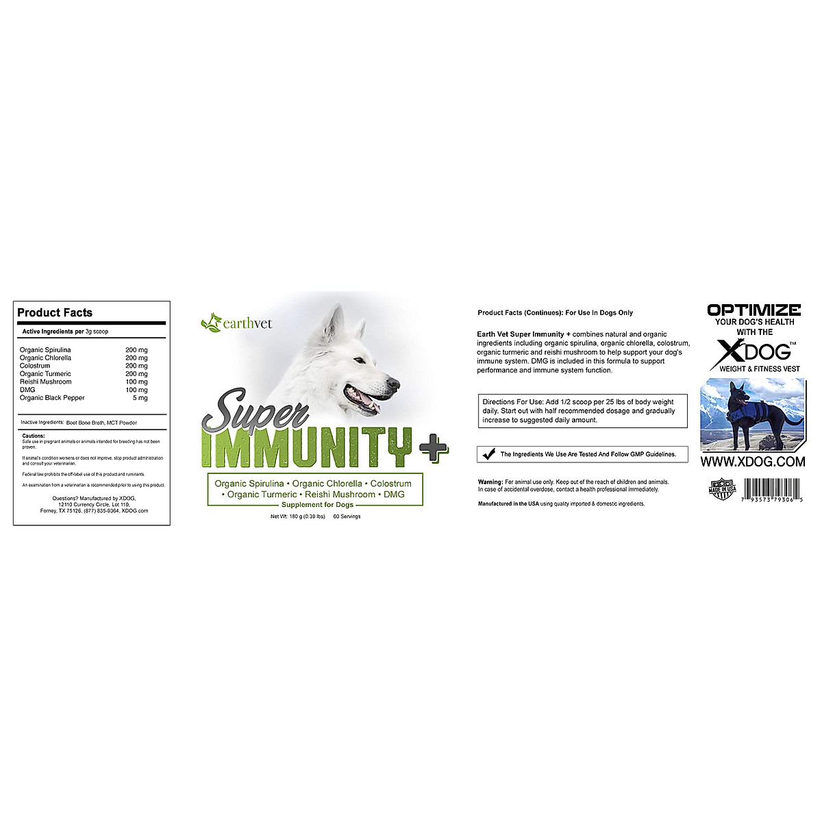 Earth Vet Super Immunity + for Dogs - Contains Organic Spirulina, Organic Chlorella, Organic Turmeric and Reishi Mushroom (60 Servings)