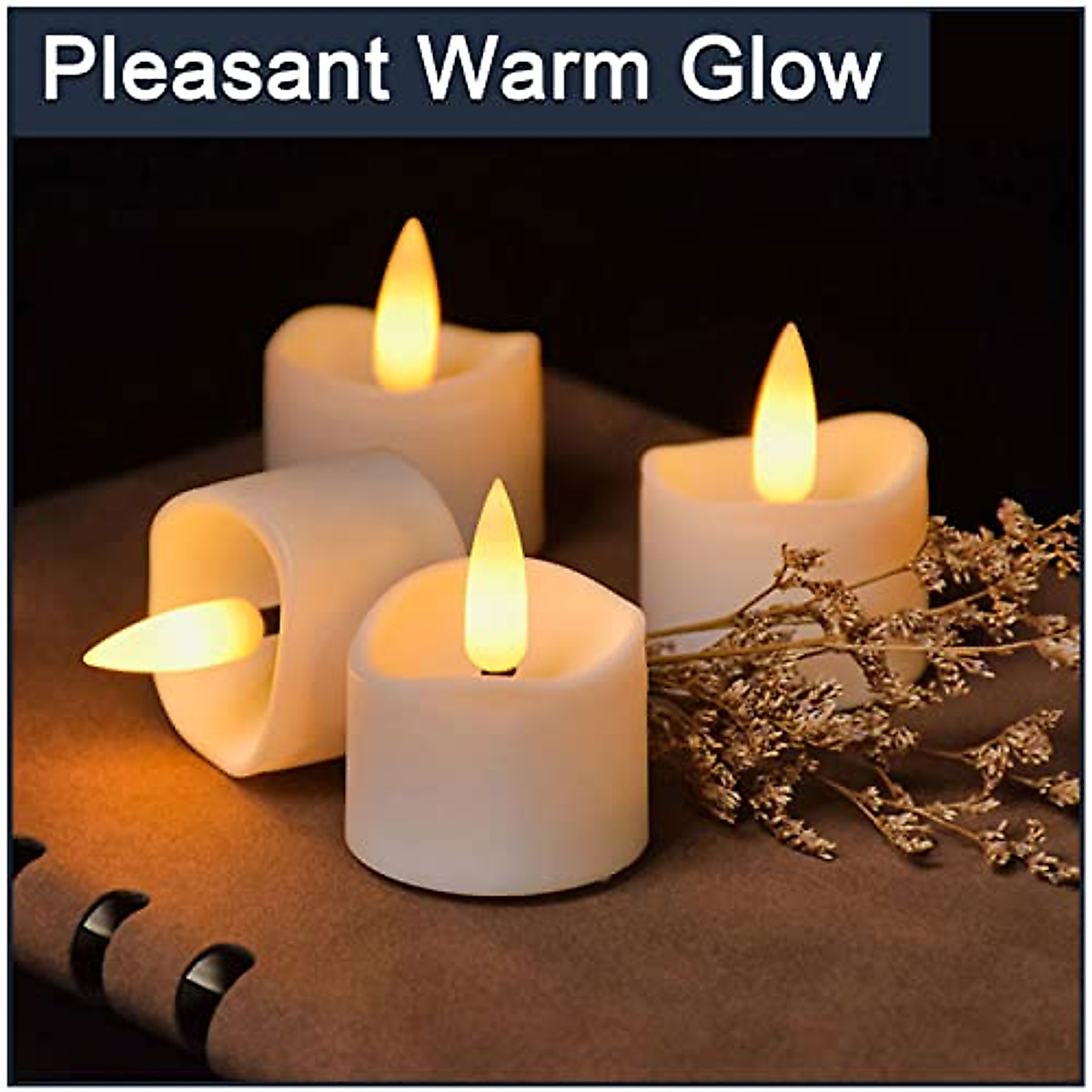 Actpe Timer Tealight Candles with Flickering Flame, 12pcs Realistic Bright Unscented Small LED Electric Fake Battery Operated Candle for Seasonal & Festival Celebration, Warm White