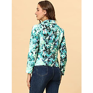 Allegra K Women's Open Front Notch Lapel Printed Business Casual Suit Blazer Jacket Small Green-Flower
