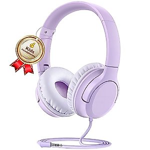 DyBaxa Kids Headphones Wired, Foldable On Ear Headset, Volume Limiter 94dB, Over-Ear Headphones for Kids School Online Classes Travel Children, 3.5mm Jack Compatible Smartphones Tablet, Purple