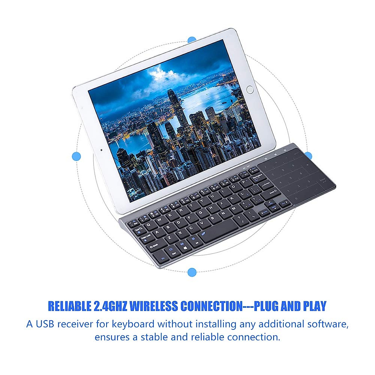 Portable Slim 2.4Ghz Keyboard Handheld with Touchpad for PC/Notebook/TV Box Black