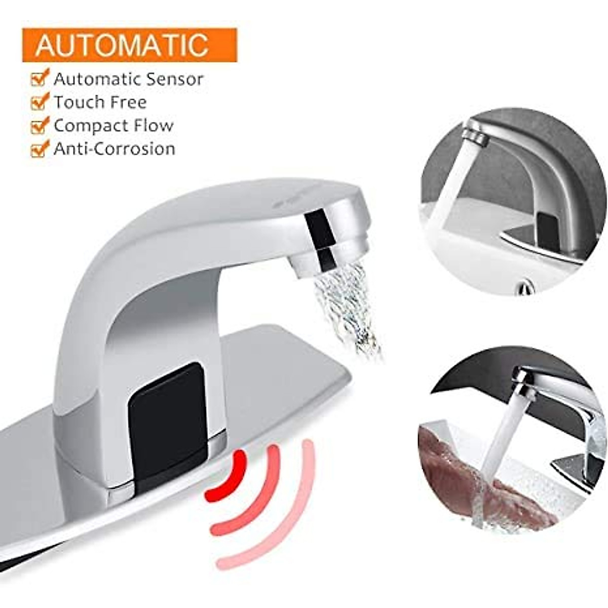 POMU Deck Mount Solid Brass Auto Sensor Bathroom Sink Faucet with Automatic Sensor Chrome Bath Tub Faucet Tub Faucets Polished Chrome