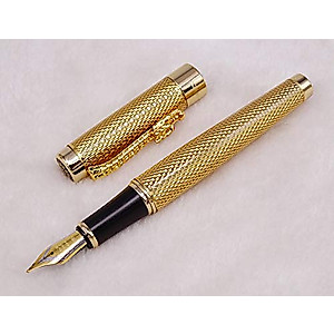 Gullor Jinhao Golden Dragon Red Crystal Eyes Fountain Pen with Push in Style Ink Converter
