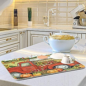 Dish Drying Mats for Kitchen Counter Absorbent Reversible Dishes Drainer Pad Autumn Fall Sunflower Pumpkin 16 x 18 In 2030325