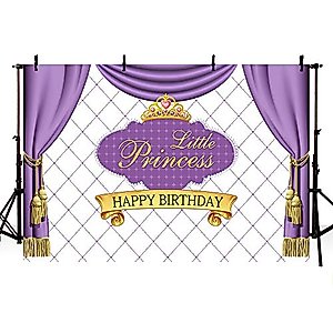 MEHOFOTO Little Princess Happy Birthday Party Decorations Photo Studio Booth Backdrop Purple Curtain Gold Crown Girl Photography Background Banner 7x5ft
