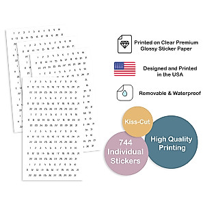 Clear Black Date Dots 24 Months, Small Number Stickers, Undated Decorative Planning Stickers, 744 Stickers, 0.30" diameter, Waterproof Removable