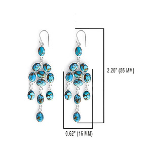 YoTreasure Blue Copper Turquoise 925 Sterling Silver Fishhook Chandelier Earrings Birthstone Fine Jewelry for Women